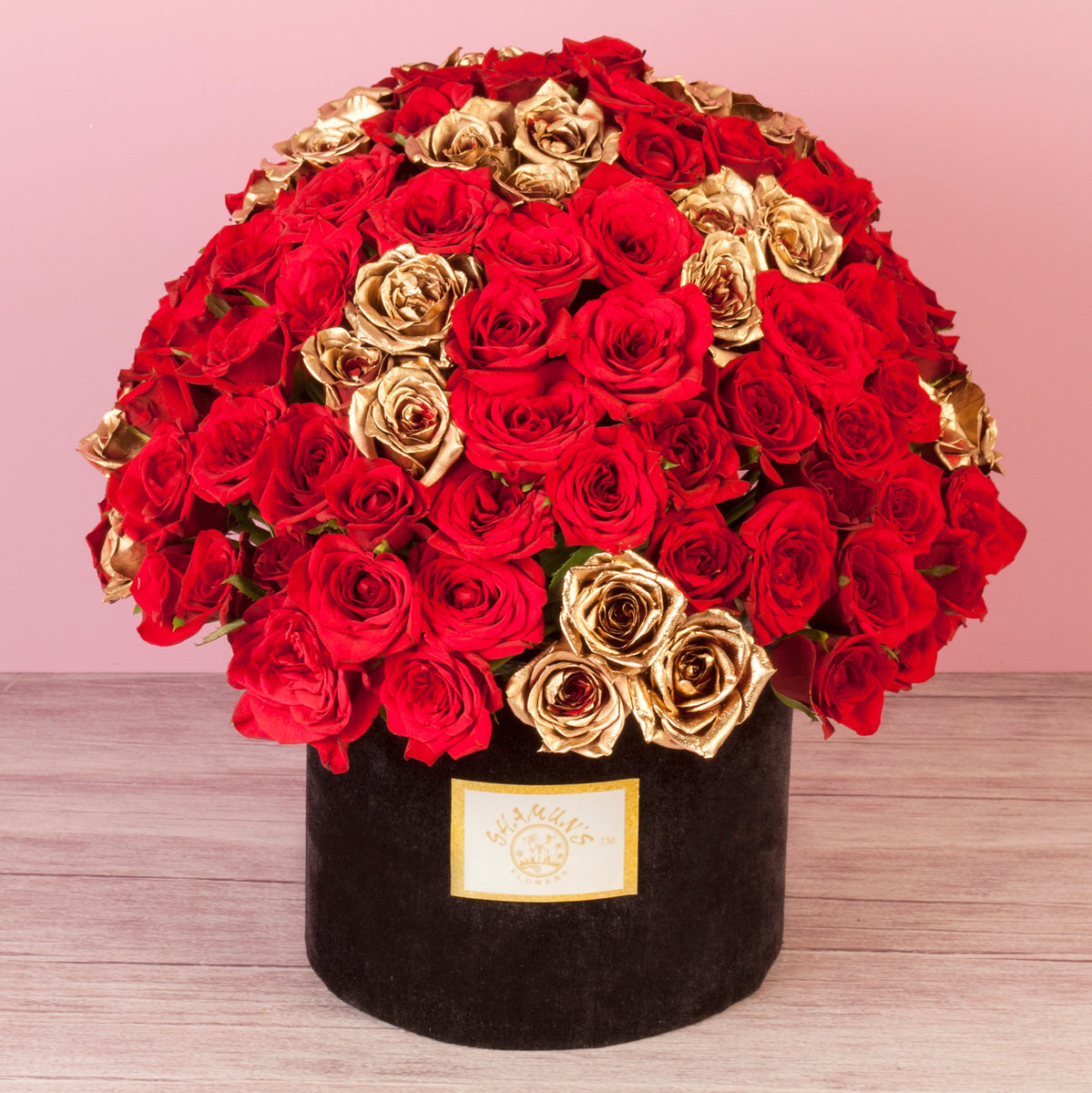 Red and Gold Roses Hat Box | Rose Delivery – Shamuns Flowers